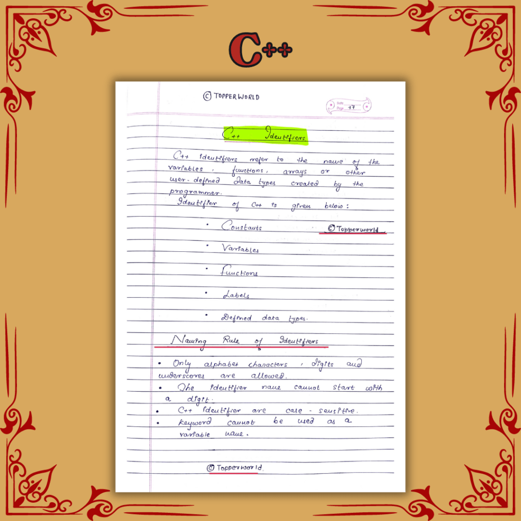 C++ Handwritten Notes - topperworld