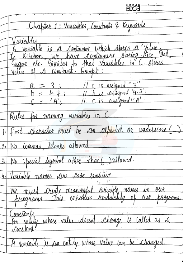 C Language Handwritten Notes Topperworld